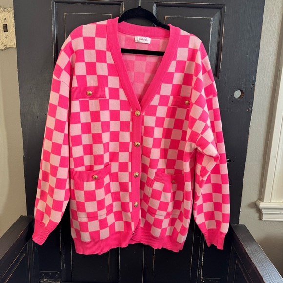 Jess Lea | Jackets & Coats | Jess Lea Hot Pink Checkered Blazer Gold ...